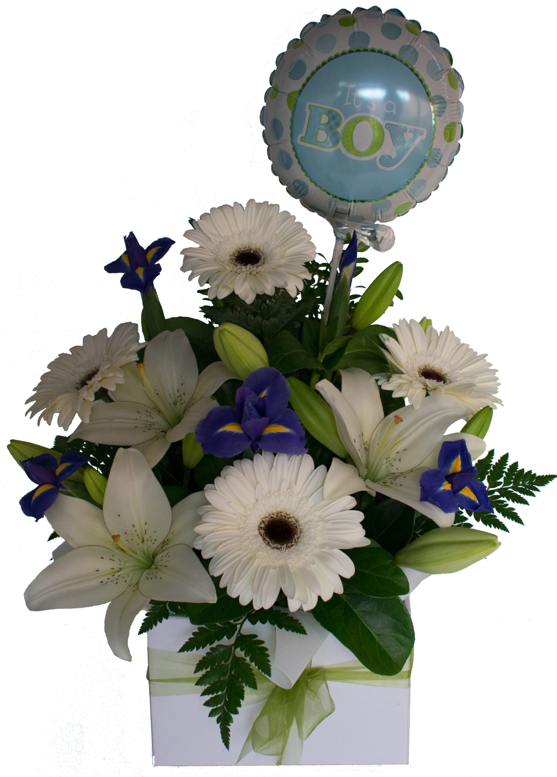 Natasha Flowers | Mixed Flowers Boxed Arrangement And Balloon | White ...